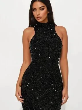 Fashion Nova | Dresses | Fashion Nova Black Sequin Mermaid Gown With ...